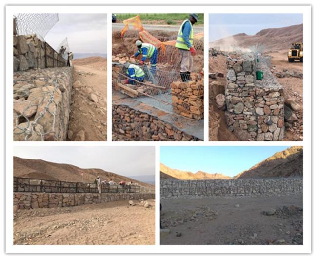 Galvanized Gabion Cages in use for retaining wall construction