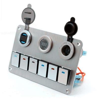 China 6 Gang Switch Panel 12V/24V Rocker USB Socket Power Socket Breaker Control QC3.0 Voltage Socket Car Marine for sale