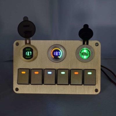 China 6 Gang Switch Panel 12V/24V Rocker USB Socket Power Socket Breaker Control QC3.0 Voltmeter Car Marine for sale