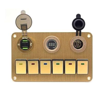 China 6 Gang Switch Panel 12V 24V Rocker USB Socket Power Socket Breaker QC3.0 RV Car Marine for sale