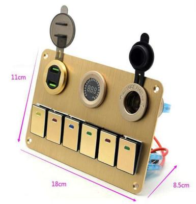 China Metal 6 Gang Switch Panel 12V Rocker USB Socket Power Socket Breaker Control QC3.0 RV Car Marine for sale
