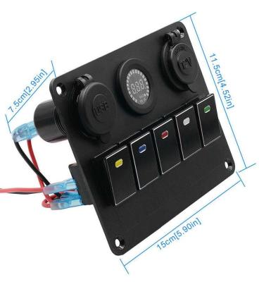 China 5 Gang Switch Panel 12V Rocker USB Socket Power Socket Breaker Control QC3.0 RV Car Marine for sale