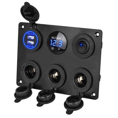 China 12V Cigarette Socket Panel, 3-Socket Cigarette Lighter Splitter & 12V 4.2A Dual USB Car Socket & LED Lighted ON Off Rock for sale