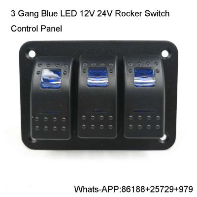China 3 Gang Blue LED 12V 24V Rocker Switch Control Panel Circuit Universal RV Boat for sale