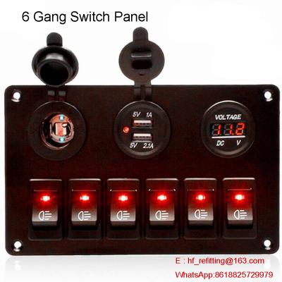 China 6 Gang Switch Panel 12V Rocker USB Socket Power Socket Red LED QC3.0 Voltage Marine for sale