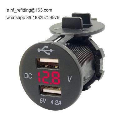 China LED Display DC 5V 4.2A Dual USB Car charger socket with Voltmeter for marine SUV TRUCK BUS for sale