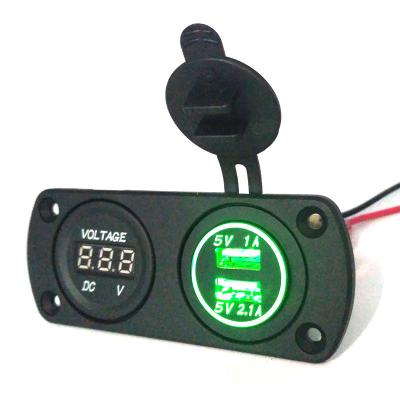 China 12 volt 3.1A waterproof dual 2 port usb charger plug socket with voltage voltmeter for sale