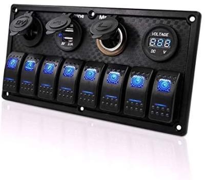 China 8 Gang Waterproof Rocker Switch Panel - with Fuse DC 12V/24V Digital Voltage Display Dual USB Slot Power Socket for sale