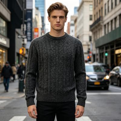 China Genea Men's Knitted Cable Sweater High Neck Pullover with Anti-Pilling Thick Wool Nylon Blend for Winter for sale