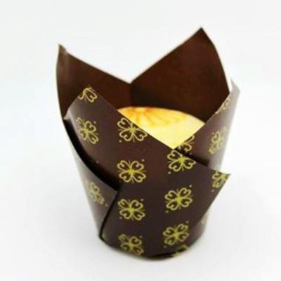 China Choclate Brown with Golden Flower cake tulip cup for sale