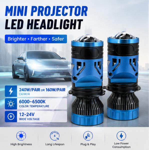 Quality Super Bright 120W 12V 24V 6000K H4 Mini Projector Bulb LED Headlight for Cars Trucks 10000 Lumens for sale