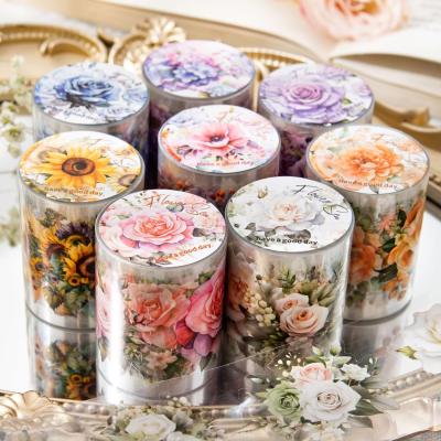China 2M/Roll Flower Series PET Adhesive Tape Encounters with Sea Plant Hand Ledger DIY Material Decorative Circular Sticker 8 Styles for sale