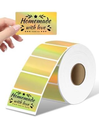 China Handmade Adhesive PVC Sticker Roll Transparent Waterproof Holographic Label Paper for Clothing Bottle Promotion Use for sale