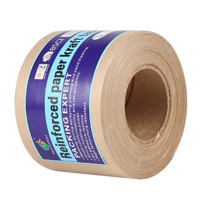 China Custom Logo Kraft Paper Tape 48mm Heat-Resistant Brown Water Activated Reinforced Heavy Duty Packing Starch Glue Writable Tape for sale