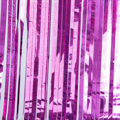 China Wall Mounted Glitter Laser Rain Curtain PET Purple Foil Curtain Holiday Decor With Exquisite Designs for sale