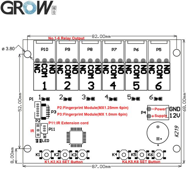 Grow K219-a+R502-Aw Programmable Multiple Relay Fingerprint IR Control Board