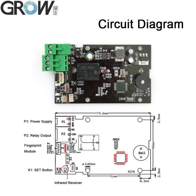 Grow Kl216+R503 Two-Color Ring Indicator Fingerprint Access Control