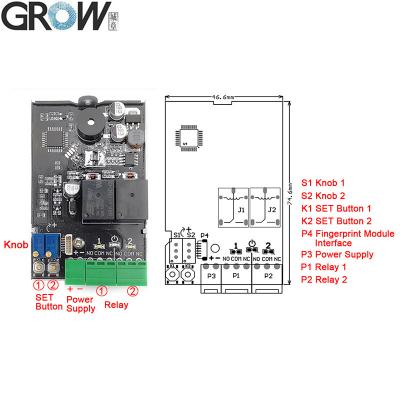 China Grow K220+R503 DC10-24V Two Relay with Administrator/User Fingerprint Access Control Board for sale