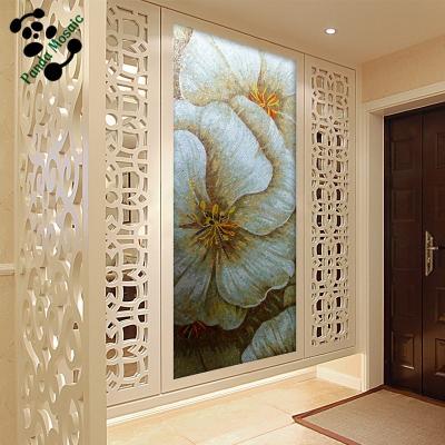 China Hallway Wall Decor Handmade Mosaic Flower Backsplash Tile Glass Tile Mosaic Mural Patterns for sale