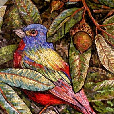 China Bird Handmade Animal Design Wall Tile Chinese Mosaic Picture Glass Mosaic Wall Art Murals for sale