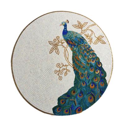 China Decorative Glass Tile Luxurious Wall Mural Peacock Mosaic Picture Tile for sale