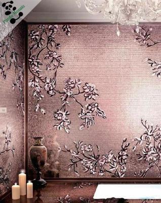 China Brown Background Tree Bird Pattern Glass Design Mural Art Mosaic for sale