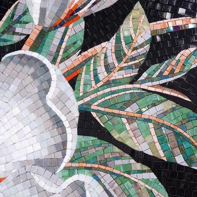 China Customized Size Jasmine Flower Pattern Glass Mosaic Mural with Acid-proof and Alkali-proof Features for sale