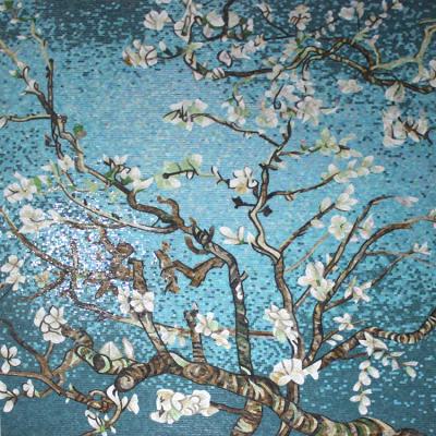 China Customization Flower Pattern Wall Decorative Glass Mural Tile for sale