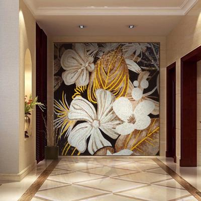 China Reception Room Decoration White Flower Designs Ceramic Mosaic Mural for sale