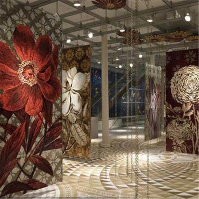 China Red Flower Tile Mosaic Pattern Wall Hanging Modern Glass Painting for Bathroom for sale