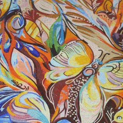 China Abstract Luxury Floral Mosaic Tile Art Wall Mural Decorative Design Piece for sale