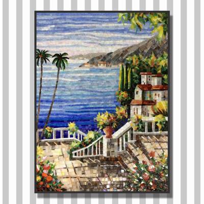 China Harbour Town Pattern Tile Living Room Art Glass Mosaic Mural for sale