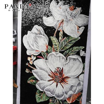 China 4mm Thickness Black White Flower Pattern  Mosaic Wall Tile Mural for Bathroom Wall Tile for sale