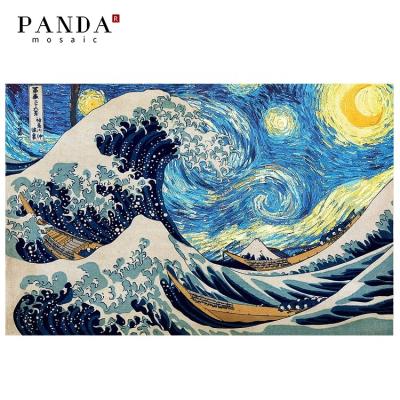 China Japanese Blue Sea Wave Pattern Mosaic Art Tile Mural Bathroom Hotel Villa Floor Design for sale