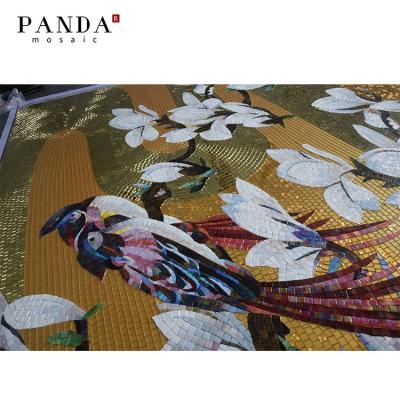 China Flower Bird Pattern Handmade Marble Mosaic Art Tile Mural Picture Polished Design for sale