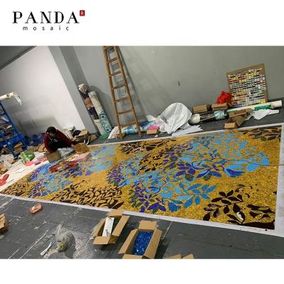 China Multicolor Flower Pattern Handmade Marble Mosaic Art Tile Mural Floor Wall Design for sale