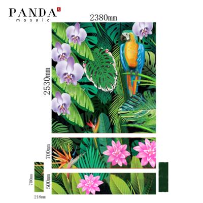China Flower Bird Pattern Gold Cutting Mosaic Art Tile Mural Wall Floor Kitchen Decor for sale