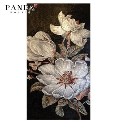 China Jasmine Flower Pattern Glass Mosaic Art Tile Mural Elegant Fresh Decorative Design for sale
