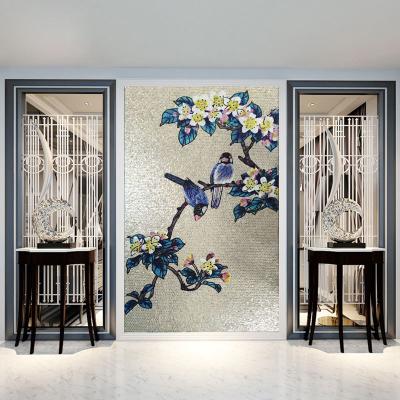 China Birds on the Tree Silver Customized Handcut Ice Jade Mosaic Tile for Villa Decoration for sale