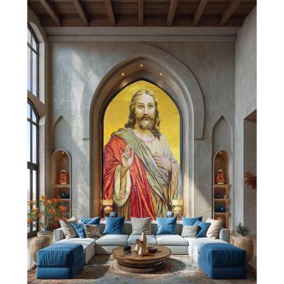 China Customized Size Religious Jesus Portrait Glass Mosaic Tile Mural Panel for Wall Decoration for sale