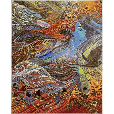 China Woman Oil Painting 3D Mosaic Art Tile Golden Ceramic Wall Mural Decorative Craft for sale