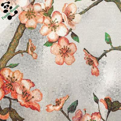 China Peach Flower Wall Backsplash Living Room Glass Mural Art Mosaic for sale