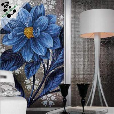 China Mb Smm11-a Luxurious Design Handmade Flower Mosaic Painting Golden Mosaic Tile Glass Mosaic Wall Art Murals for sale