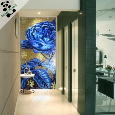 China Mb Smm15-a Premium Mosaic Decor Handmade Glass Mosaic Flower Design Wall Murals Blue Rose Mosaic Tile Picture for sale