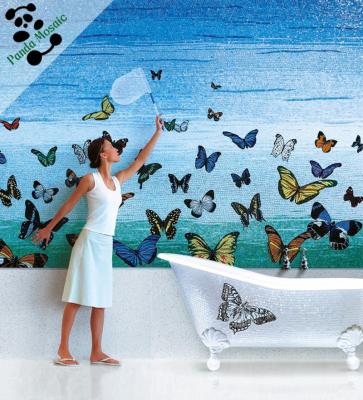China Mb Pmbu02 Beautiful Handmade Bathroom Decor Tile Butterfly Pattern Mosaic Tile Glass Mosaic Wall Art Murals for sale