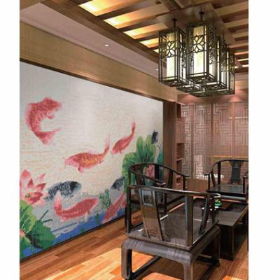 China Natural Scenery Glass Painting Wave Mosaic Mural Tile Handmade for Living Room Wall for sale