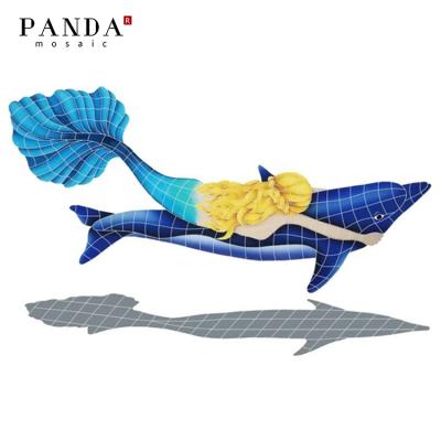 China Blue Glass Mosaic Tile Puzzle Dolphin Animal Pattern for Swimming Pool for sale