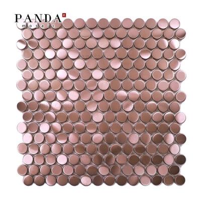 China Rose Gold Pink Metal Mosaic Tile Kitchen Backsplash Wall Cut Tile for sale