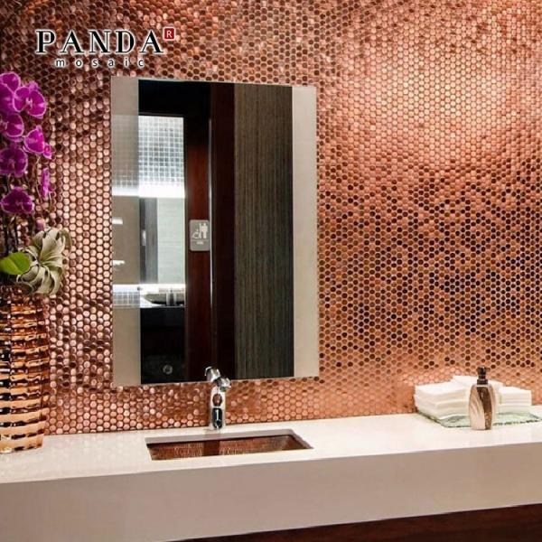 Quality Rose Gold Pink Metal Mosaic Tile Kitchen Backsplash Wall Cut Tile for sale