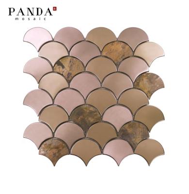 China Brushed Texture Smooth Metal Mosaic Wall Tile Rose Gold Irregular Shape for sale
